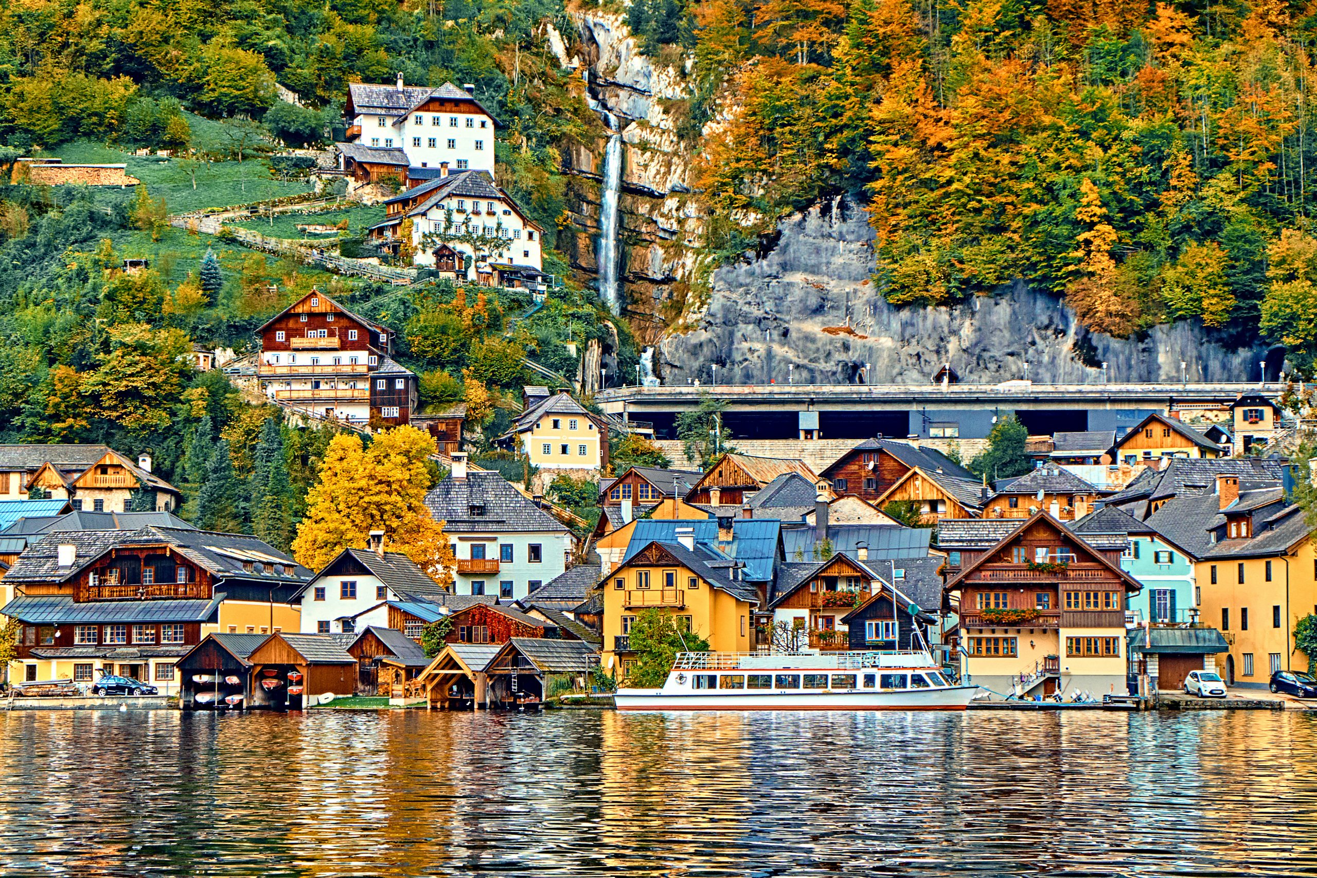 Hallstatt austrian alps resort and mountain village with traditional ...